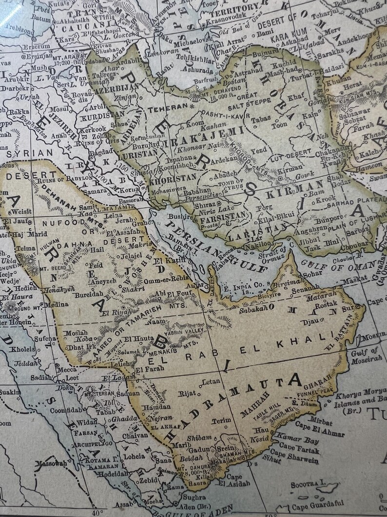 Antique 19th Century Map of the Ottoman Empire, Persia, Arabia, and the ...