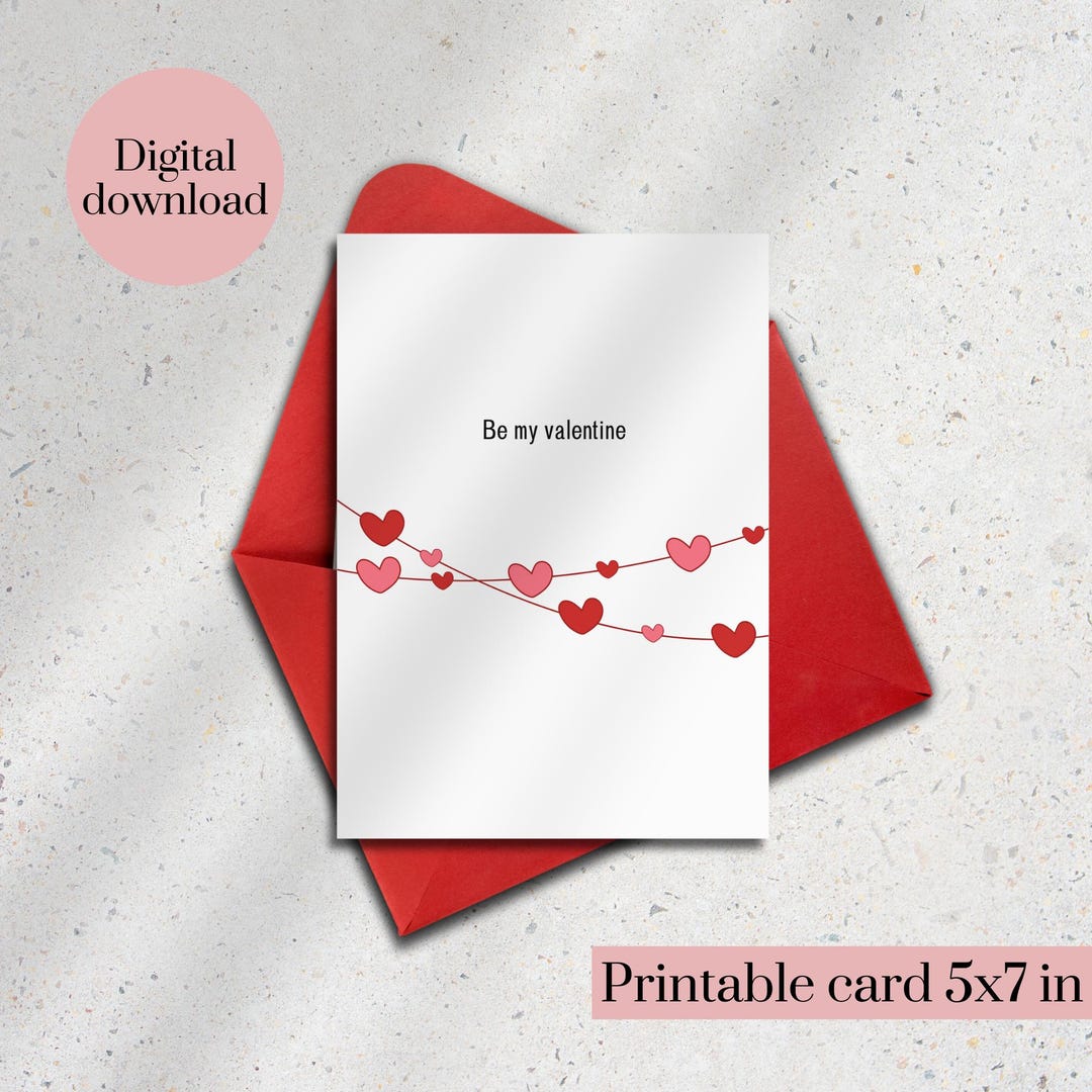 Simple Hearts Valentine's Day Card: Printable 5x7 (PDF, PNG) - Etsy