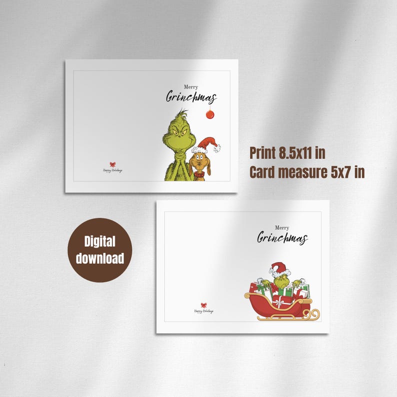 Digital Christmas Cards, Grinch, Merry Grinchmas, Printable, PDF - Etsy