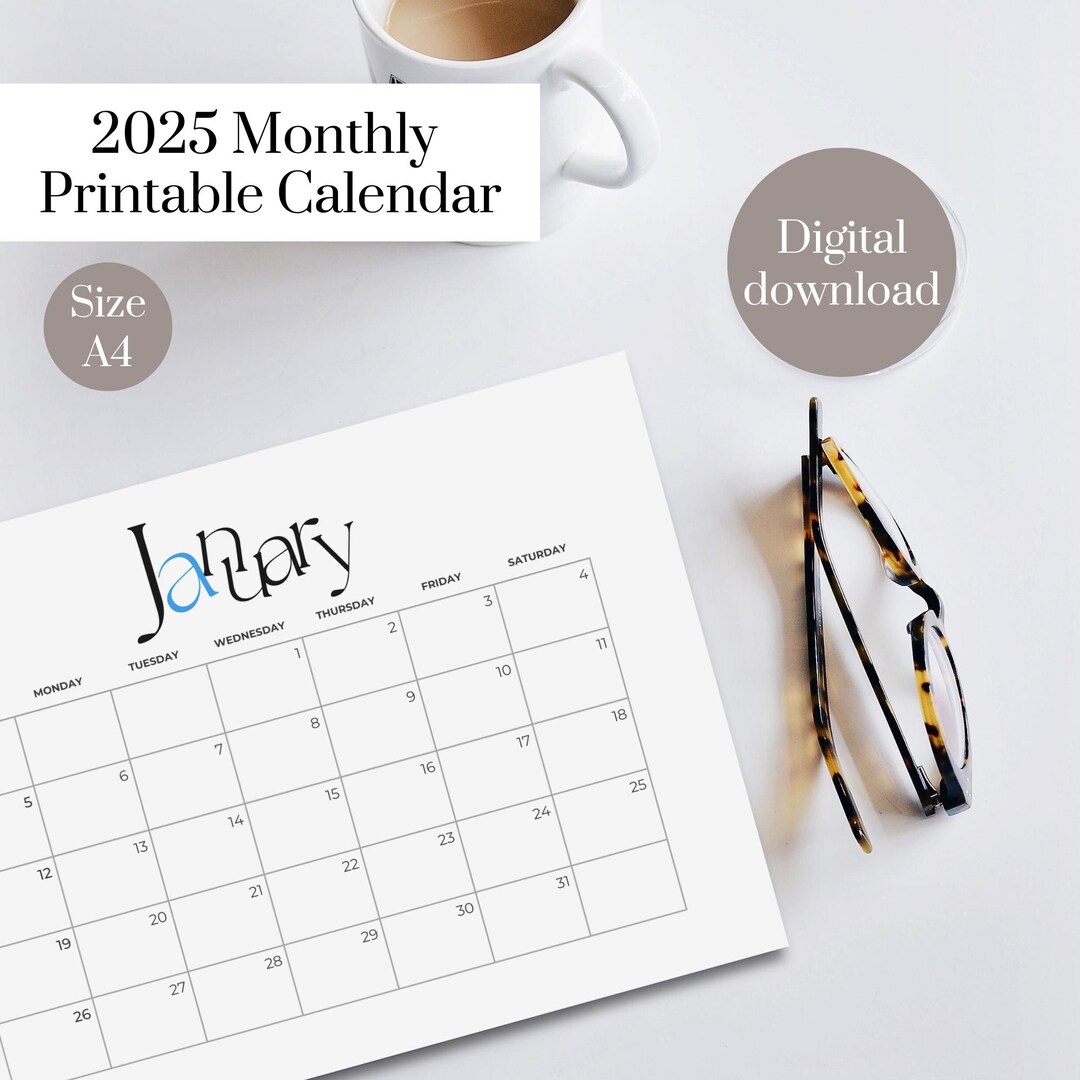 2025 Monthly Planner, Monthly Organiser, 2025 Calendar, Size A4 ...