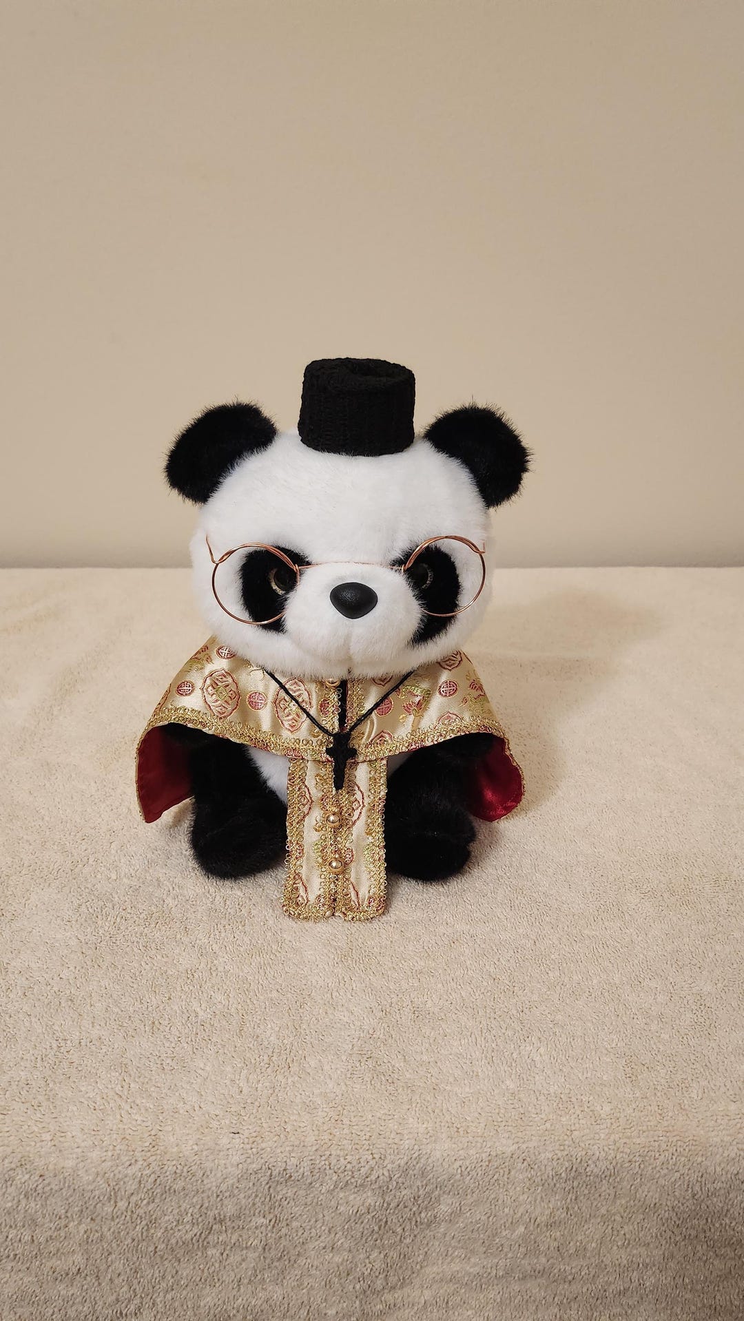 HANDMADE Orthodox Stuffed Animal Panda 平平 Priest W/miniature Eyeglasses ...