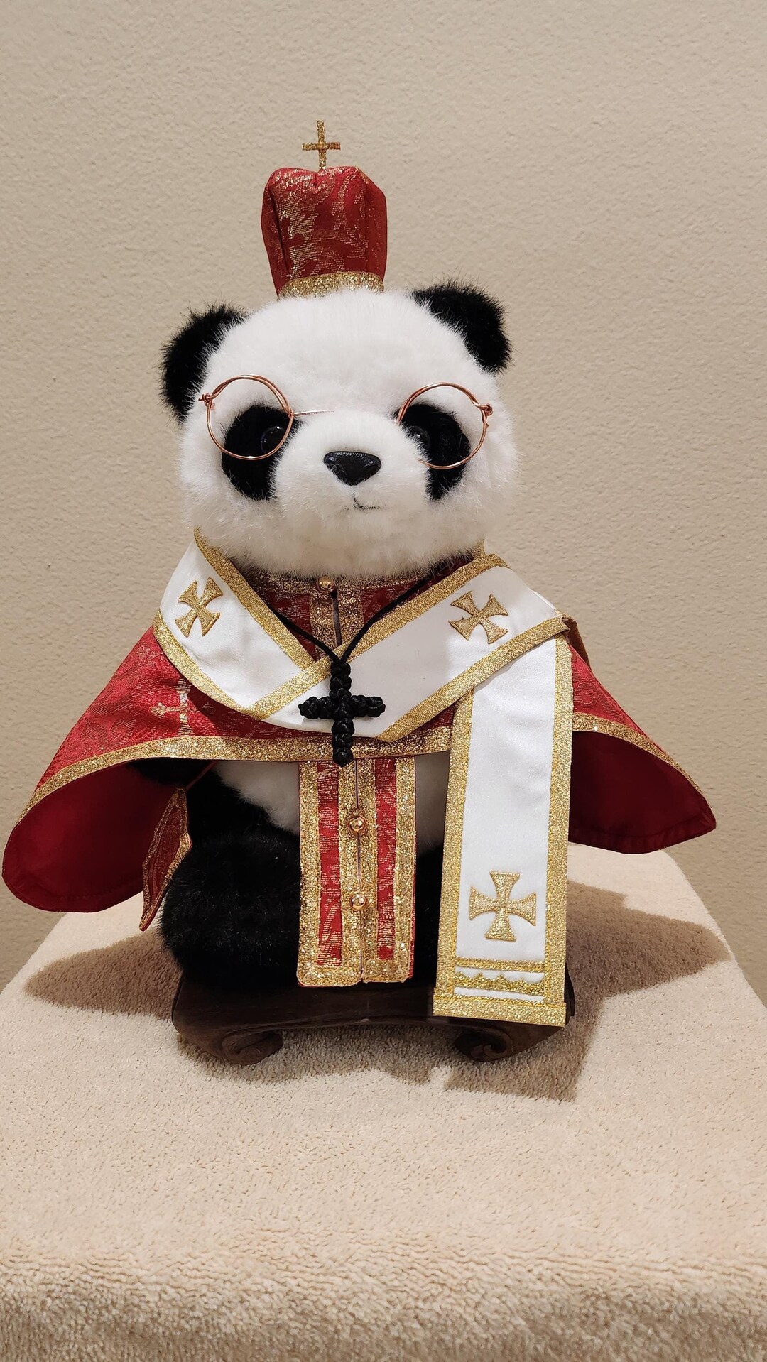HANDMADE Orthodox Stuffed Animal Panda 丹丹 Bishop W/miniature Eyeglasses ...