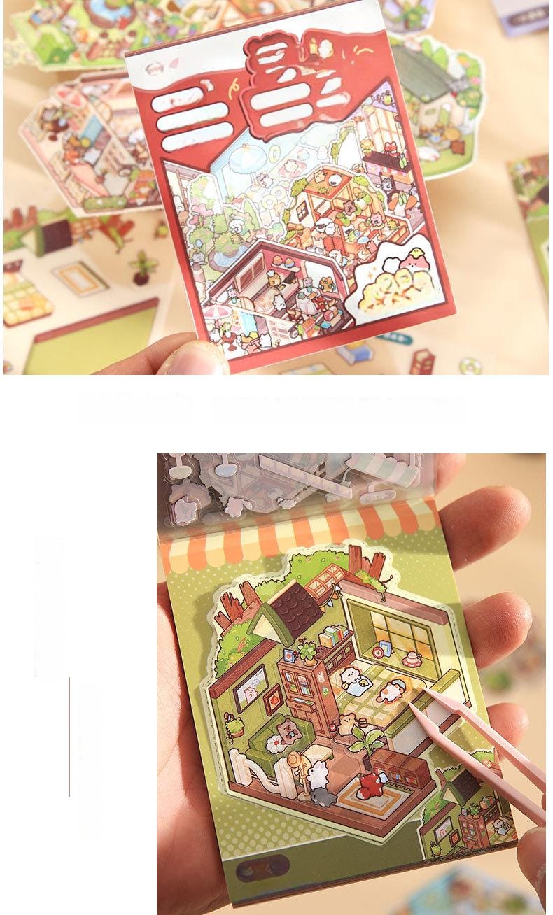 Mini 3D Room Scene Sticker Book | Cute Animal House DIY, Isometric ...
