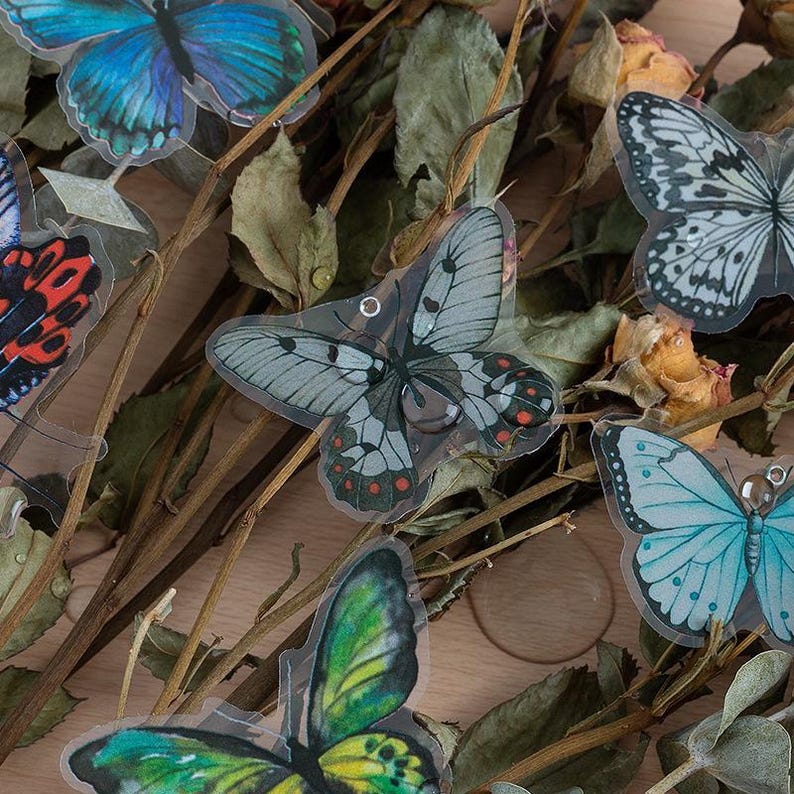 40 Pcs Transparent Butterfly Stickers | Realistic & Pastel Styles for ...