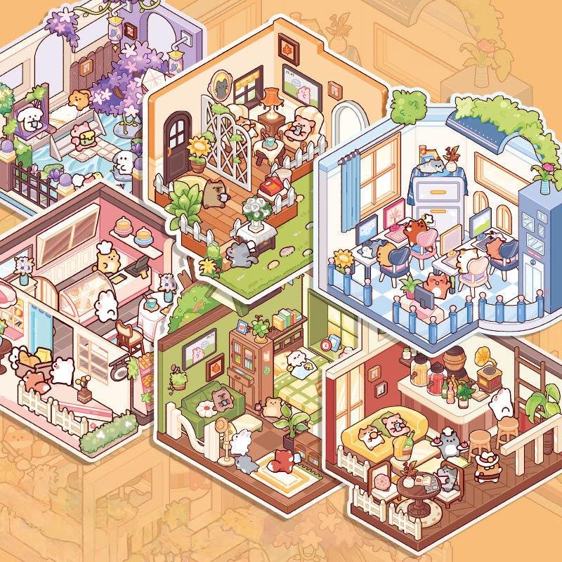 Mini 3D Room Scene Sticker Book | Cute Animal House DIY, Isometric ...