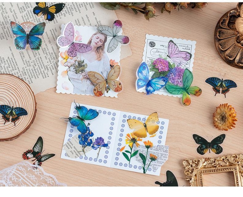 40 Pcs Transparent Butterfly Stickers | Realistic & Pastel Styles for ...