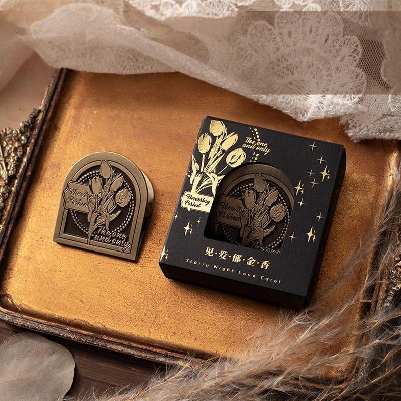 Vintage Brass Journal Clip | Moon Cat, Butterfly Bell & Tulip of Love ...