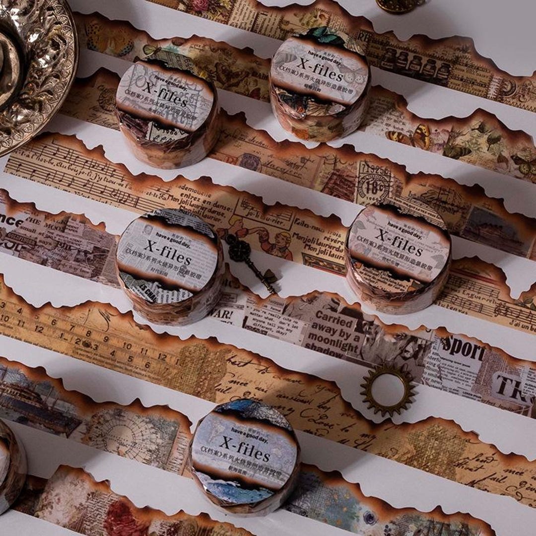 Burnt Edge Vintage Washi Tape Roll | Antique Newspaper & Ephemera Style ...