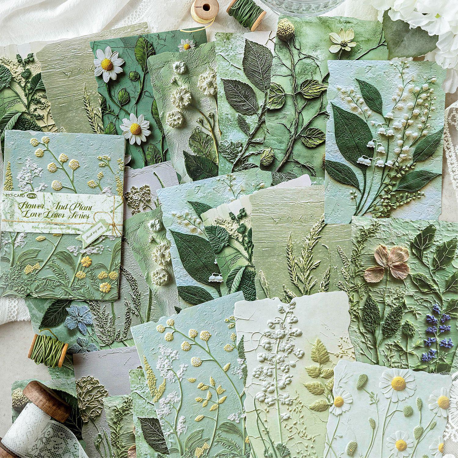 23pcs Botanical Paper Pack – 3 Embossed + 20 Background Papers | Flower ...