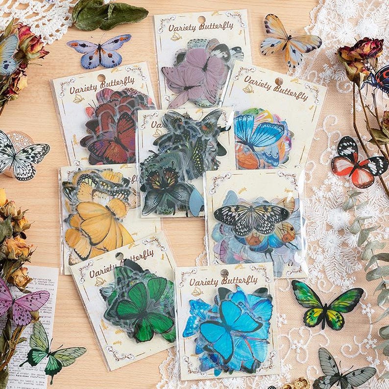 40 Pcs Transparent Butterfly Stickers | Realistic & Pastel Styles for ...