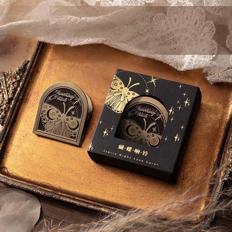 Vintage Brass Journal Clip | Moon Cat, Butterfly Bell & Tulip of Love ...