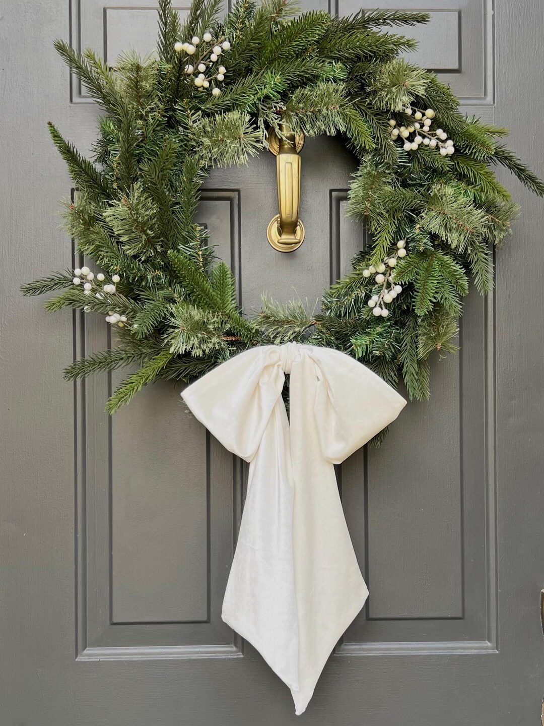 Winter White Velvet Bow Christmas Wreath Bow - Etsy