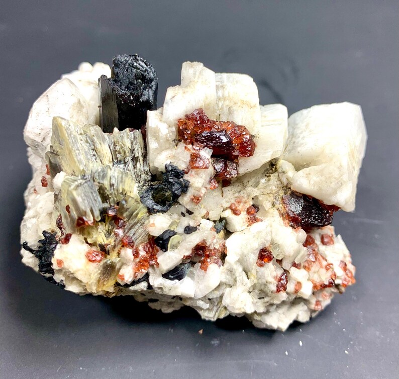 Blood Colour Garnet Crystals Bunch With Black Tourmaline & Muscovite ...