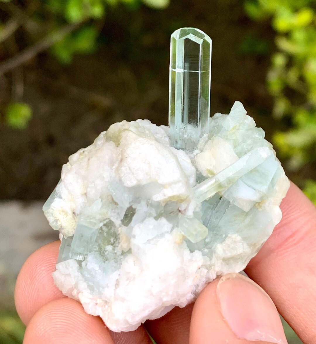 Diamond Cut Aquamarine Crystal Bunch on Feldspar From Pakistan. 168 CT ...