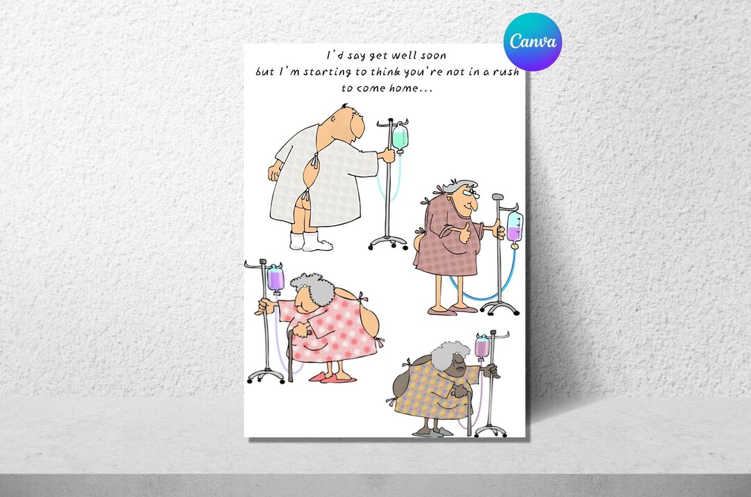 Get Well Soon Funny Cheeky Hospital Gown Card, Digital Template ...