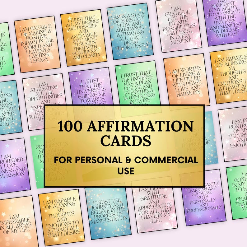 100 Positive Affirmation Cards: Printable Mindfulness Deck (PLR Resell ...
