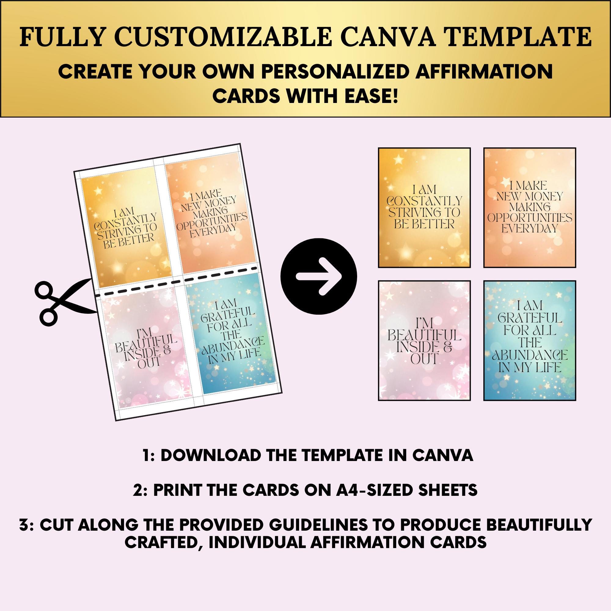 100 Positive Affirmation Cards: Printable Mindfulness Deck (PLR Resell ...