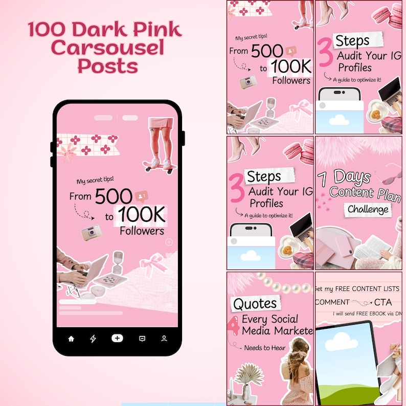 200 Pink Instagram Carousel Templates: Canva Editable (MRR & PLR) - Etsy