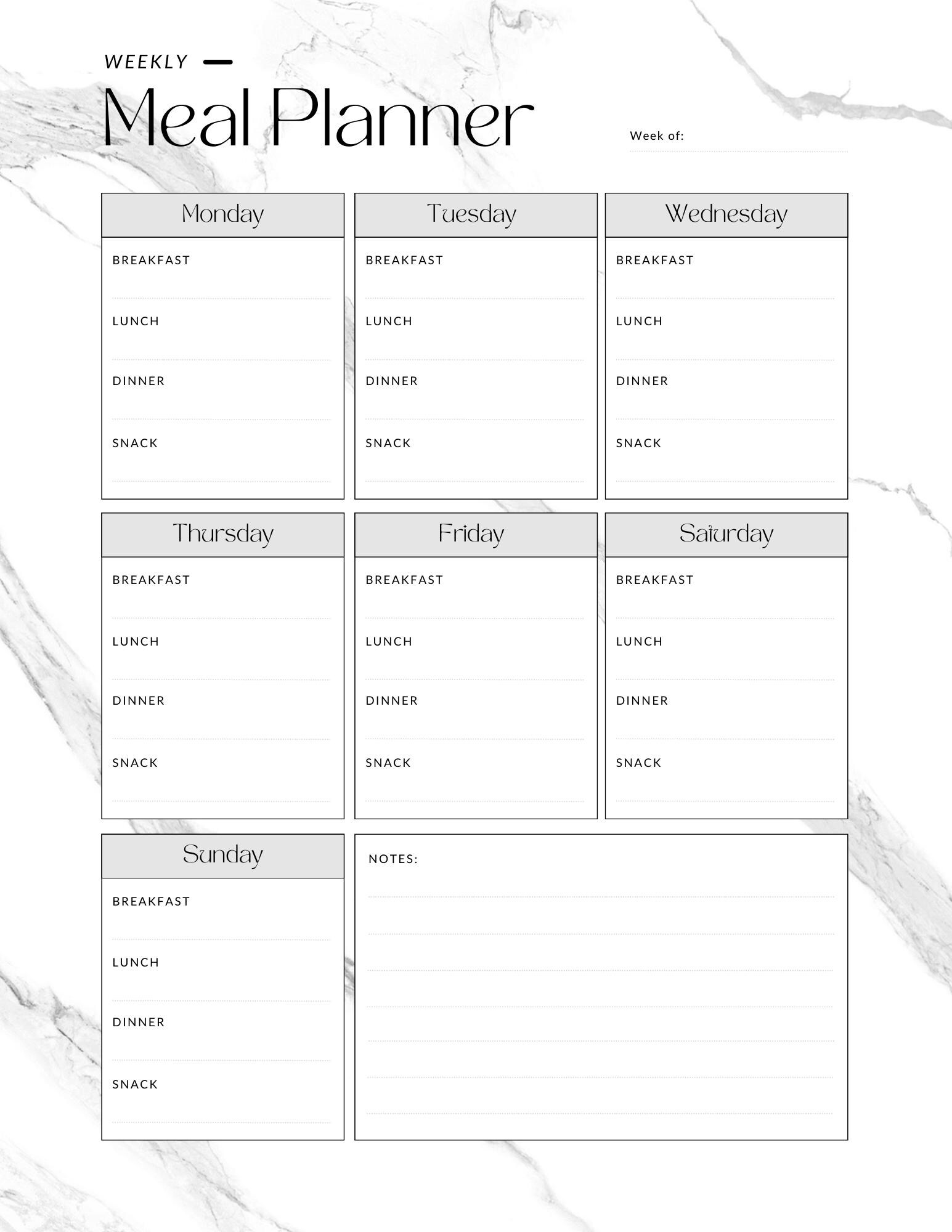 Weekly Meal Planner Printable | Grocery List & Meal Prep Template ...