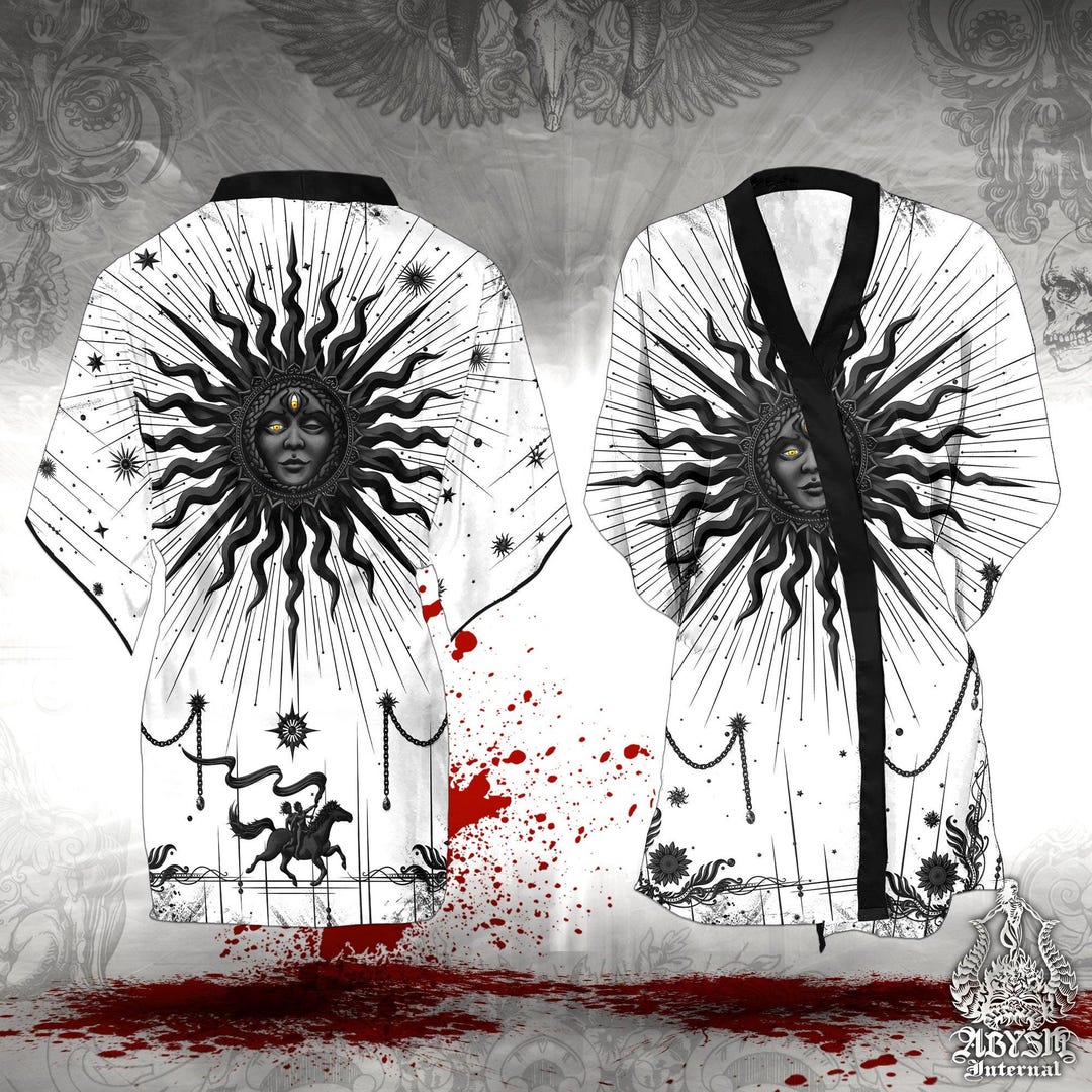 Black Sun Kimono Robe, White Goth Beach Party Outfit, Tarot Arcana ...