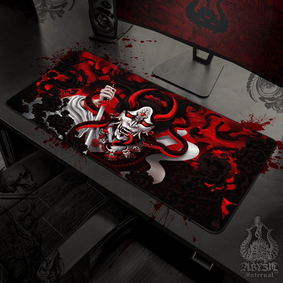 Japanese Demon Gaming Mouse Pad, Hannya Desk Mat, Youkai Table Cover ...