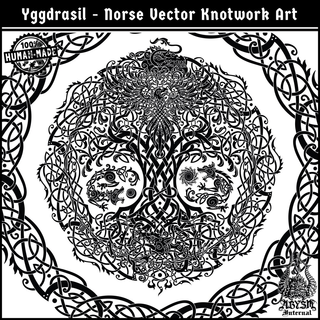 Yggdrasil Tattoo, Viking Knotwork Art, Norse Vector Art, Nordic World ...