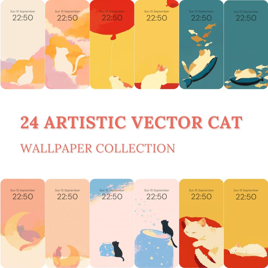 24 Vector Art Cat Wallpapers Collection | Minimalist Cat Illustrations ...