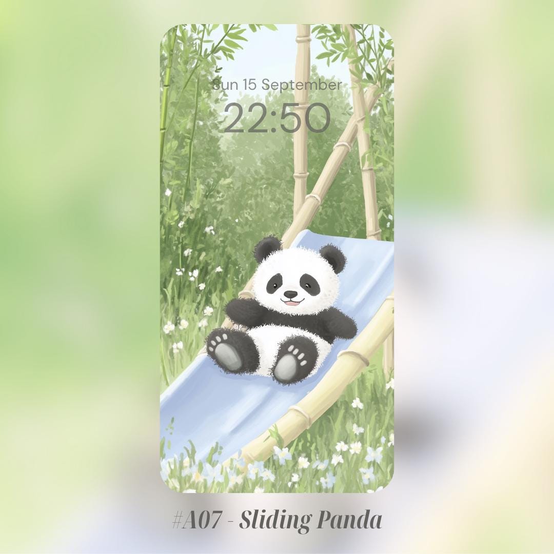 Playful Panda Sliding in Bamboo Park Phone Wallpaper Watercolor With ...