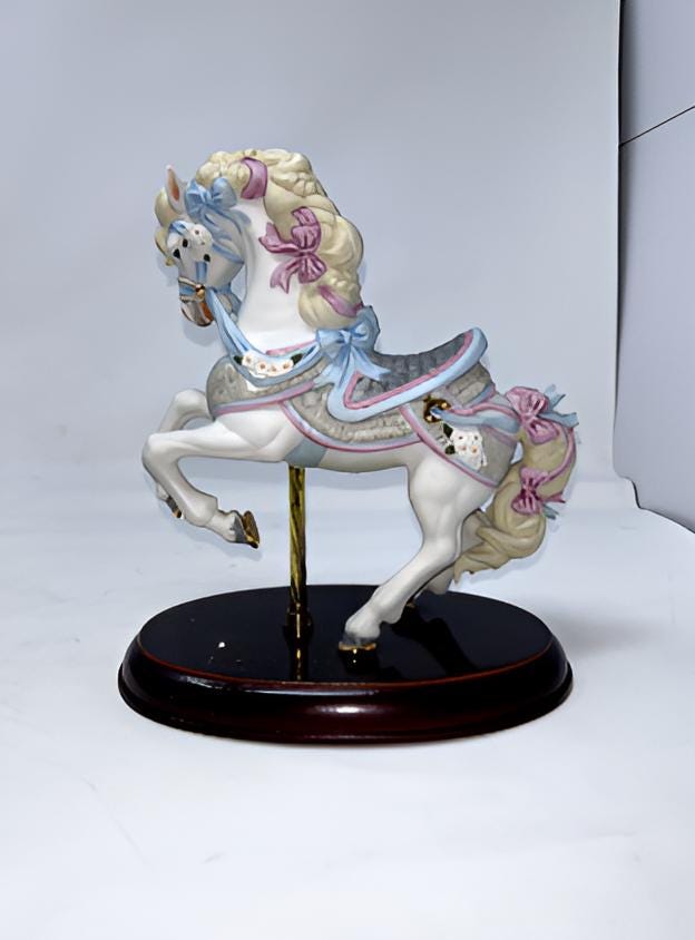 Vintage Enesco Carousel Horse Figurine on Wooden Base, Rare Collectible ...