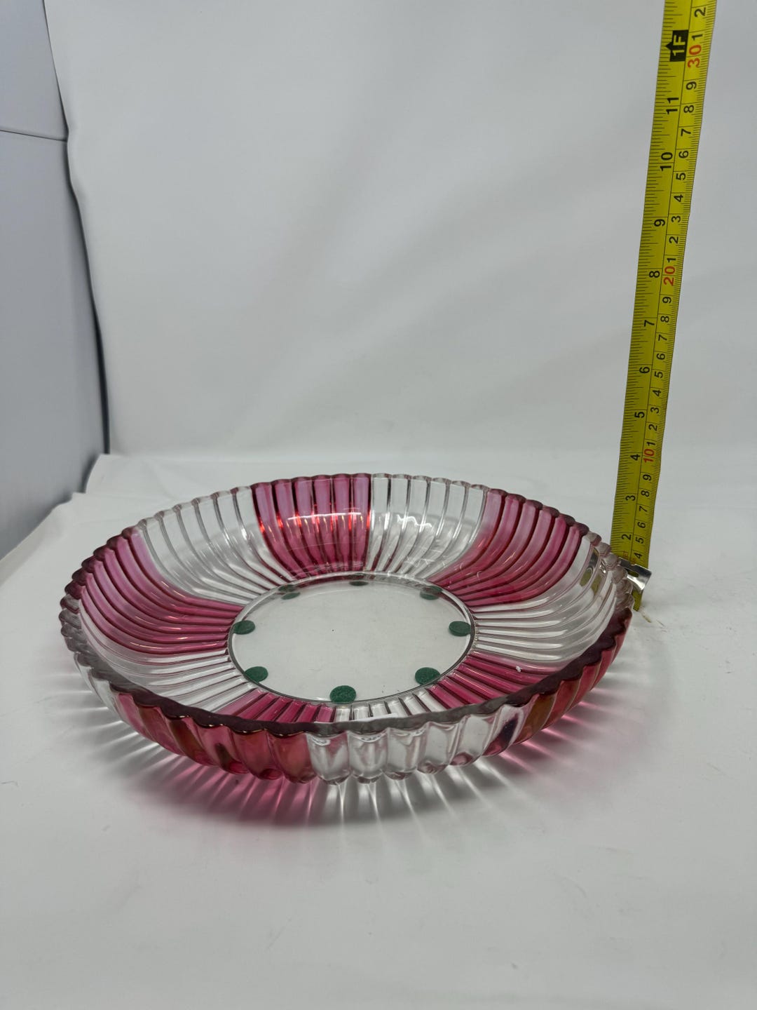 Pink & Clear Ribbed Glass Bowl - Vintage Fluted Candy Dish Elegant ...