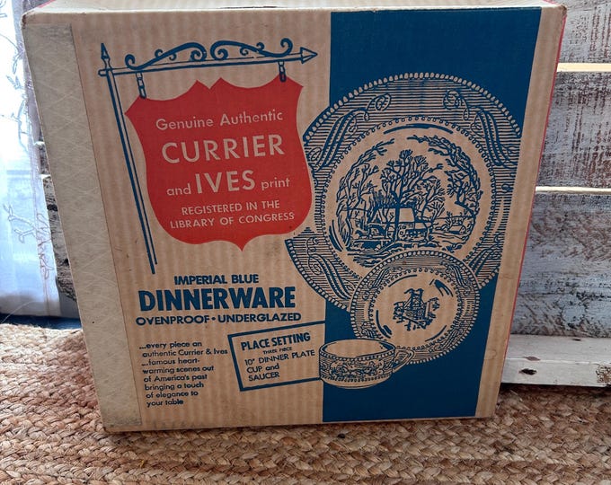 Currier & Ives Royal China Dish Set | Imperial Blue and White | Vintage ...