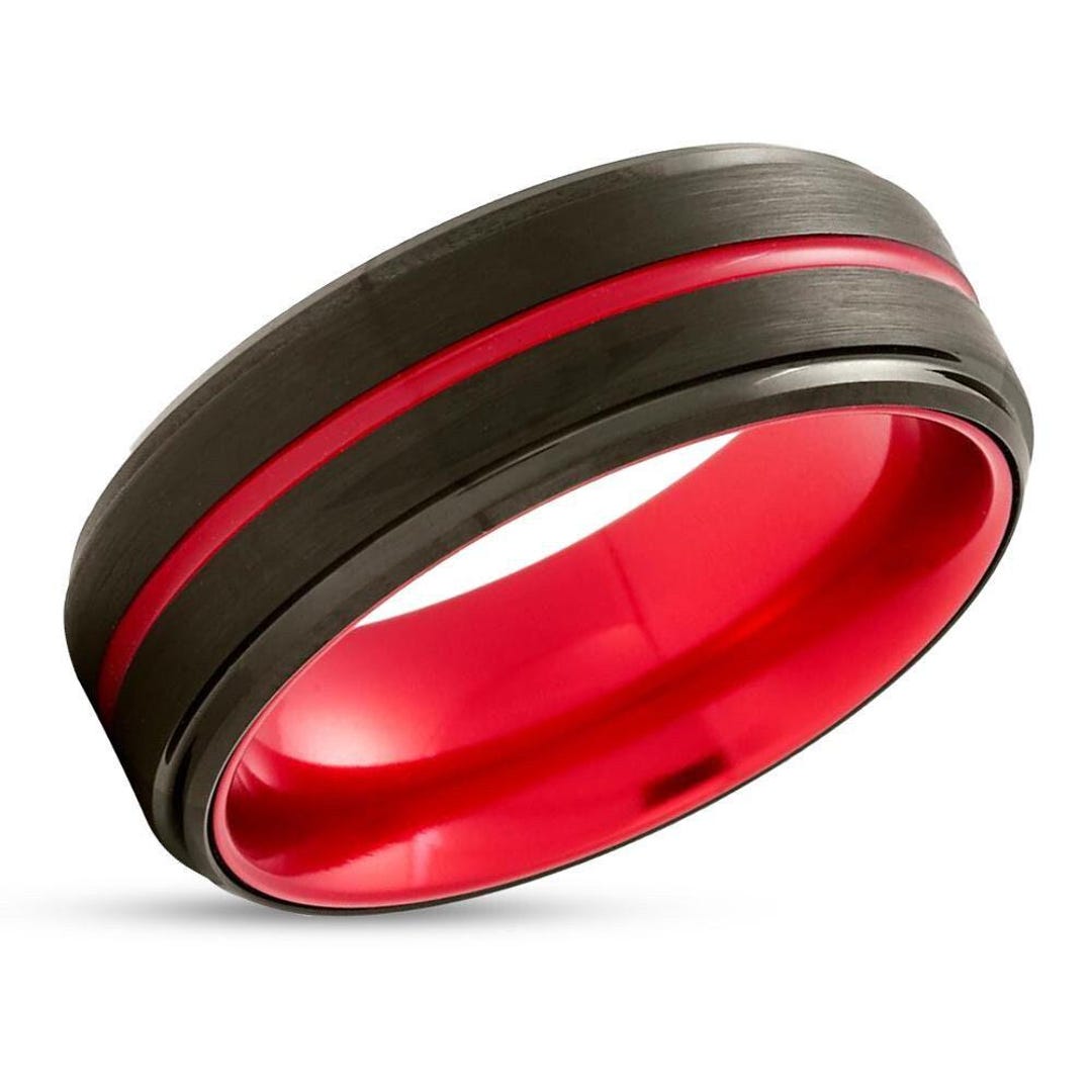 Red Wedding Band Black,tungsten Wedding Ring,anniversary Ring ...