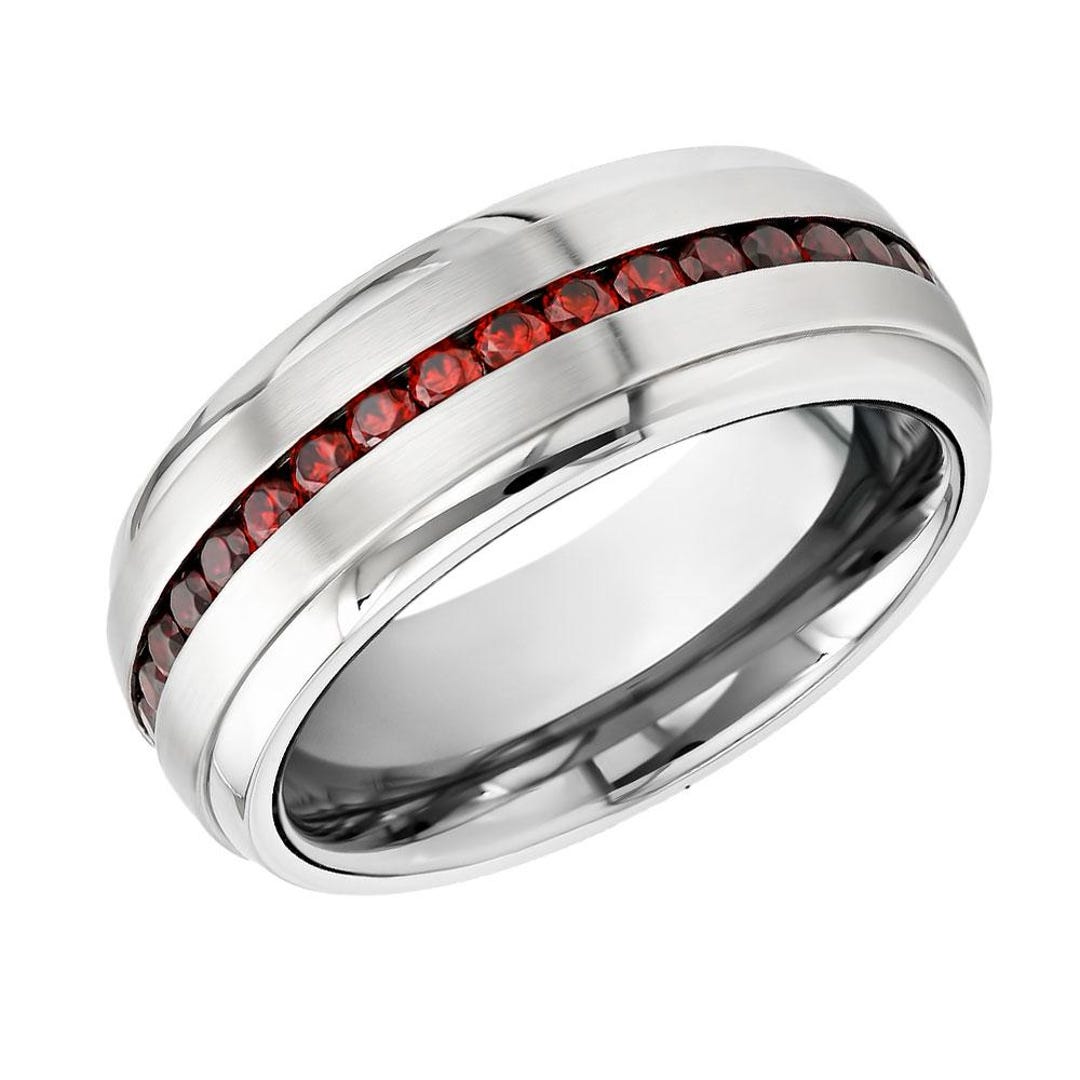 Ruby Tungsten Ring,silver Color,anniversary Ring,engagement Ring,tungsten Carbide Ring,men's ...