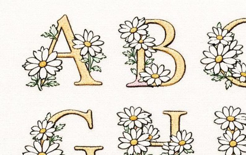 Digital Vintage Embroidery Pattern Transfer of the Alphabet With Pretty ...