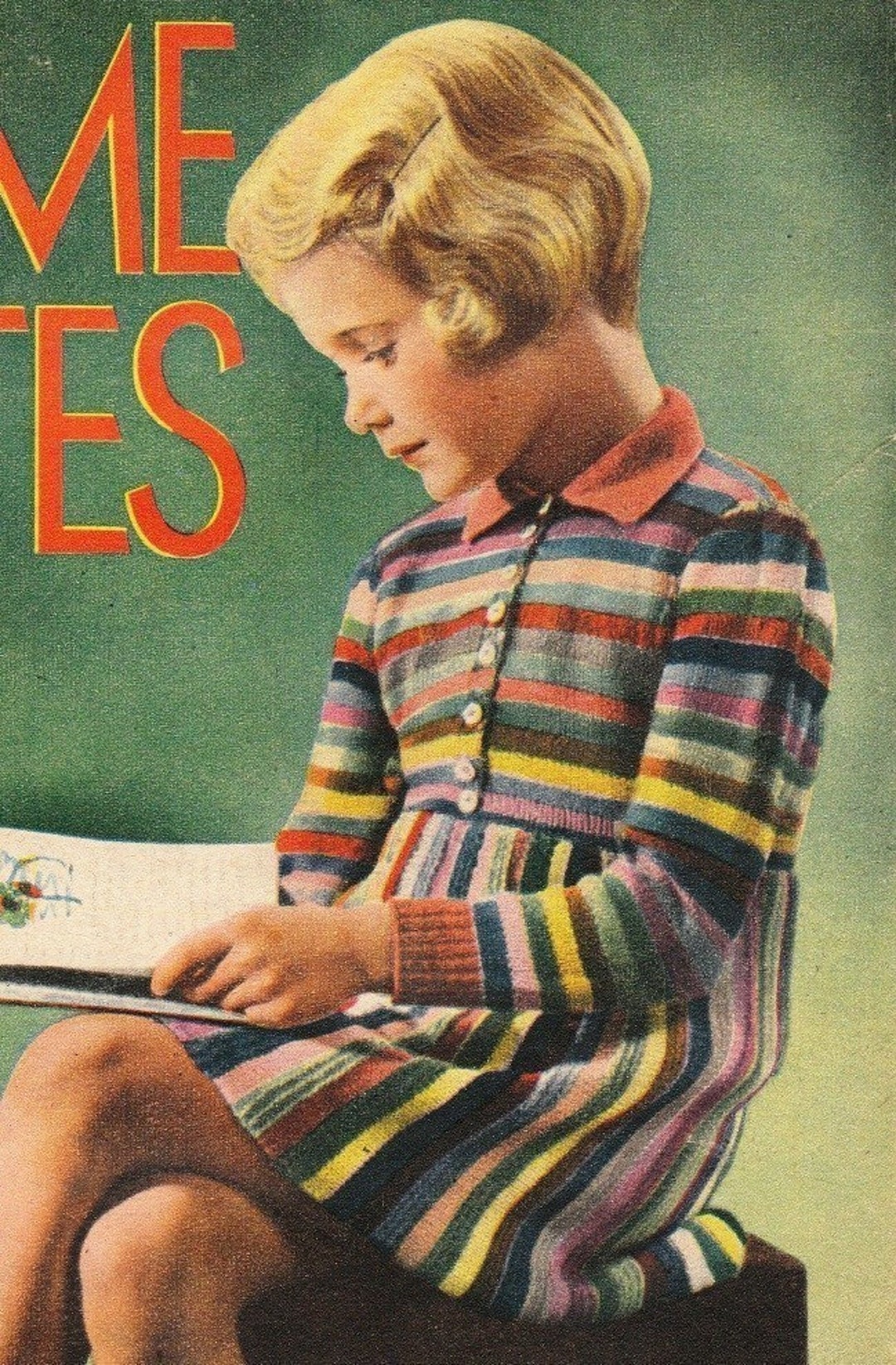 Vintage 1940s Wartime Knitting Pattern- Girls Knitted Rainbow Striped ...