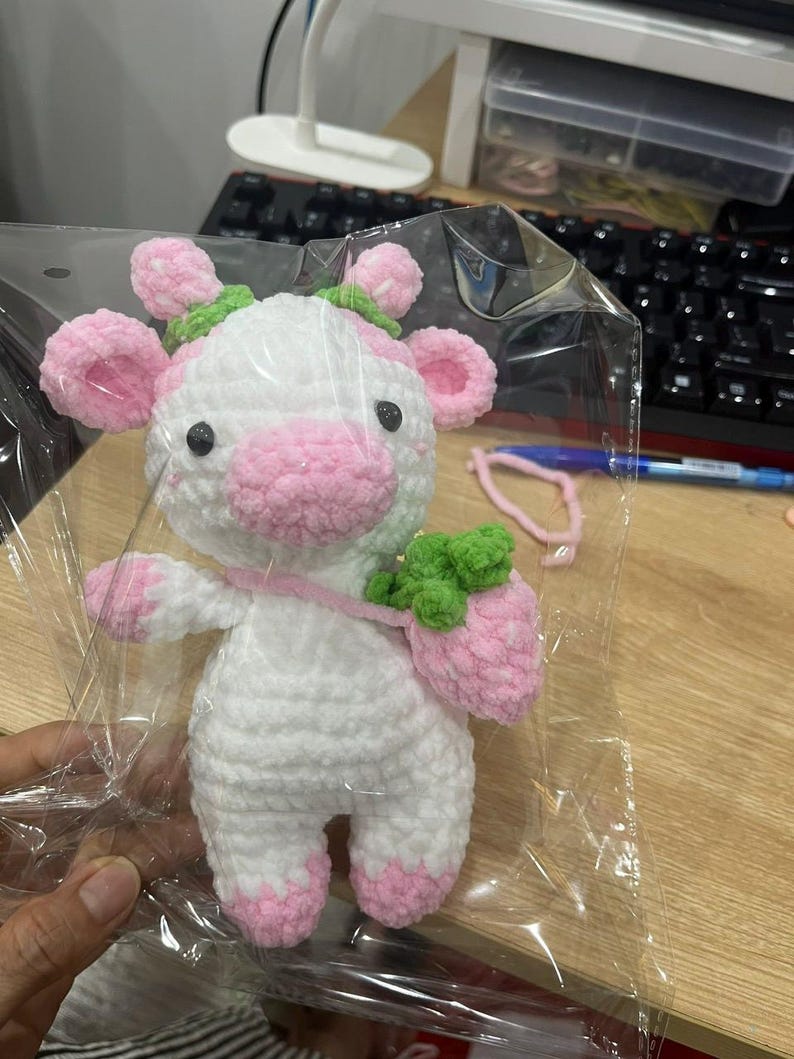 Strawberry Cow Plushie Pinky the Cow Amigurumi Cow Strawberry Crochet ...
