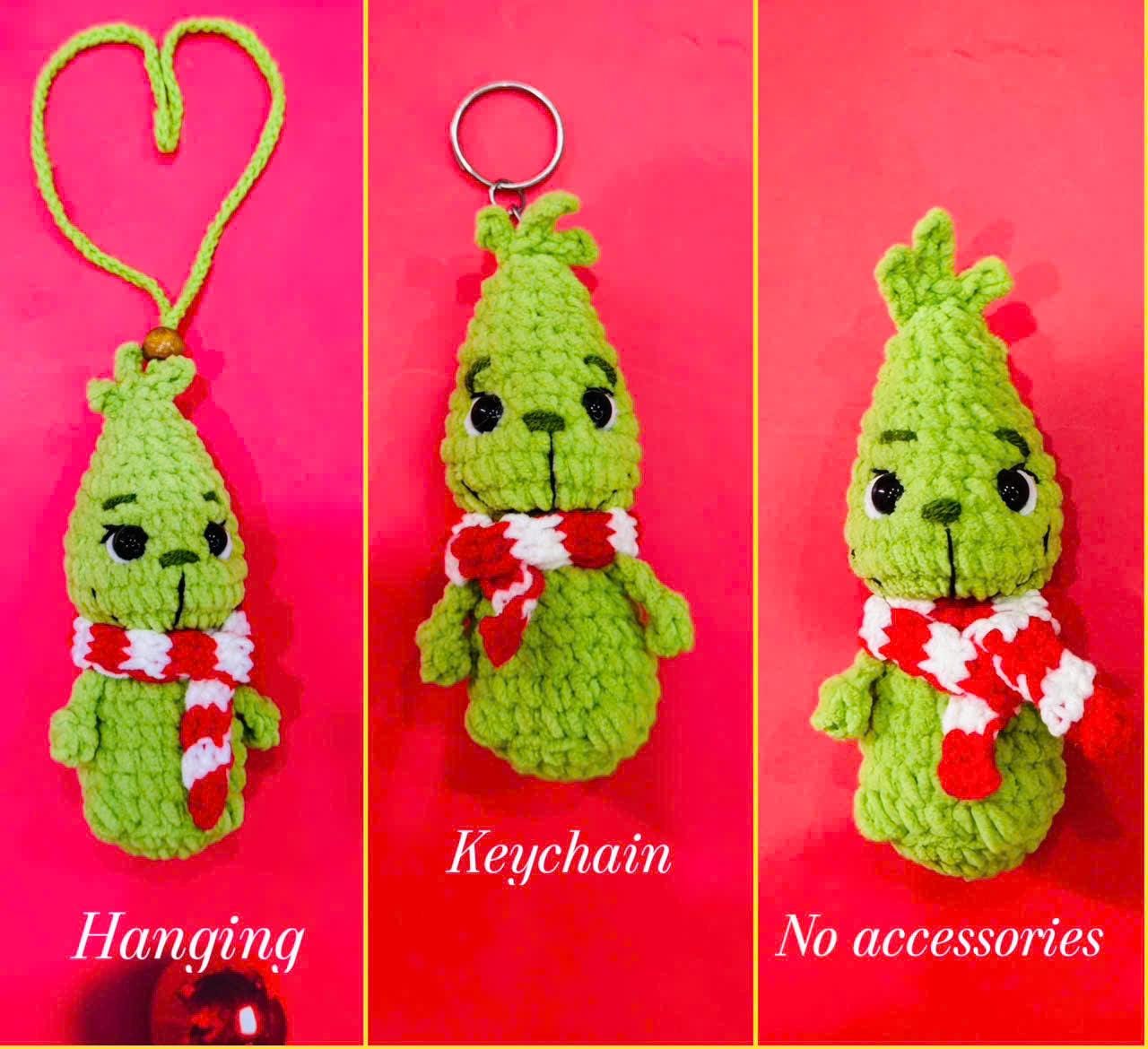 Handmade Crochet Grinch Keychain | Amigurumi Christmas Ornament | Bag ...