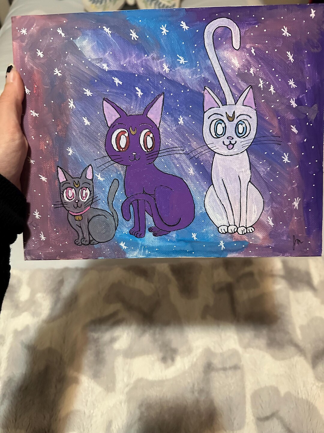 8x10 Sailor Moons Cute Cat Friends Luna, Artemis and Diana Illustrating ...