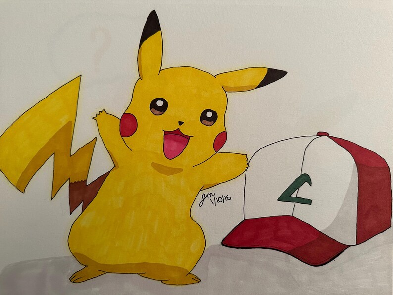 Pikachu With Ash Ketchum's Original Hat. Pokemon Artwork Done With ...