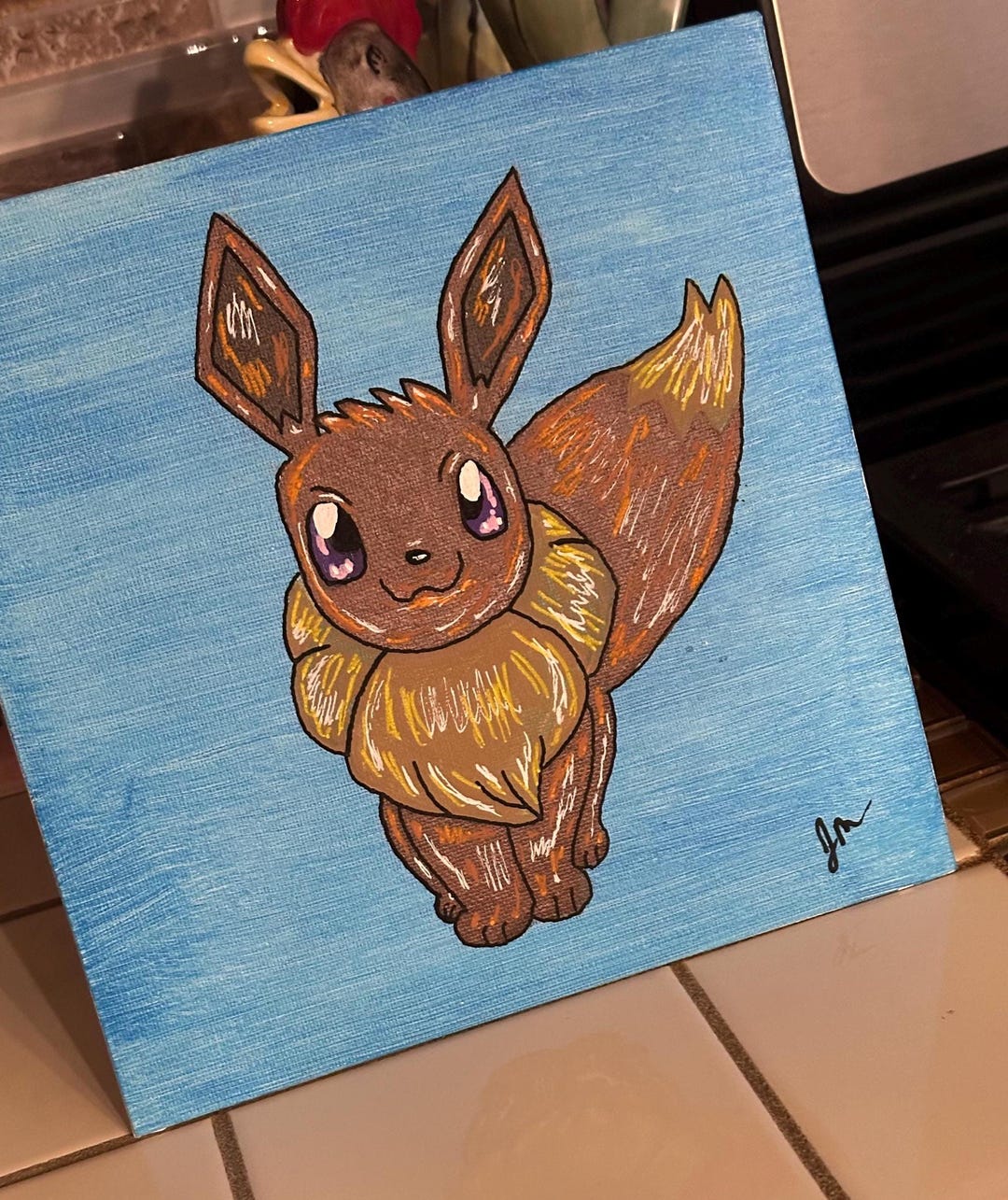8x8 Canvas Eevee Hand Painted Pokemon Fan Art - Etsy