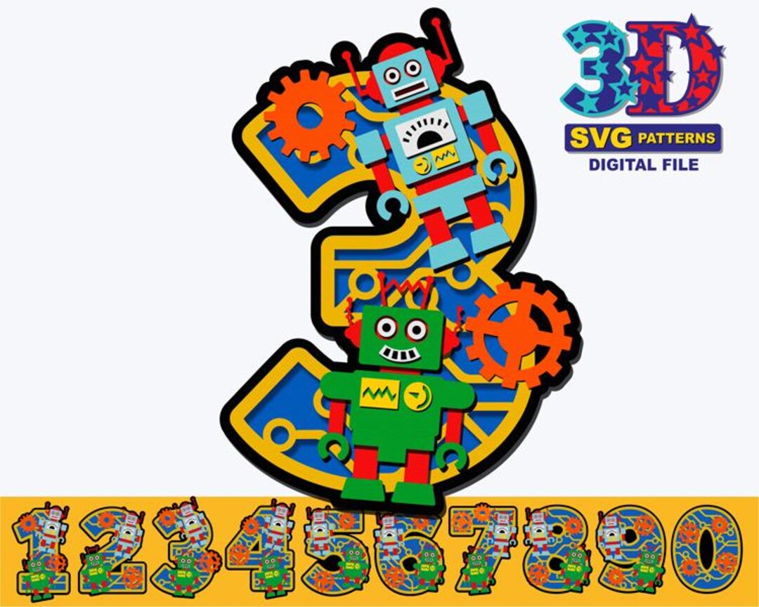 Robots Birthday Numbers SVG: DIY Party Decor (digital Download) - Etsy