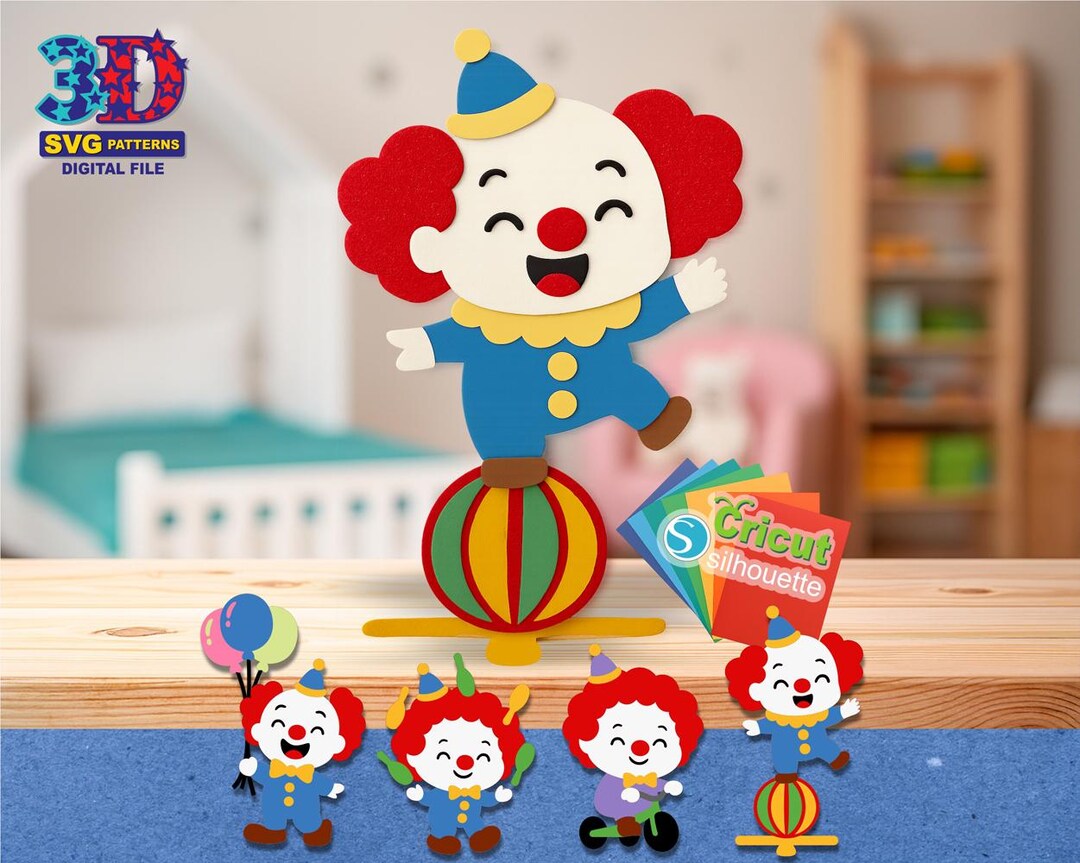 Funny Clowns 3D Svg, Clown Svg, Kawaii Clown Svg, Cricut Silhouette Svg ...