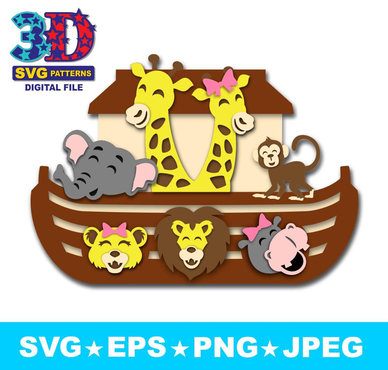Noah's Ark SVG, Animals SVG, Cute Animals Svg, Noah's Ark 3D Svg, DIY ...