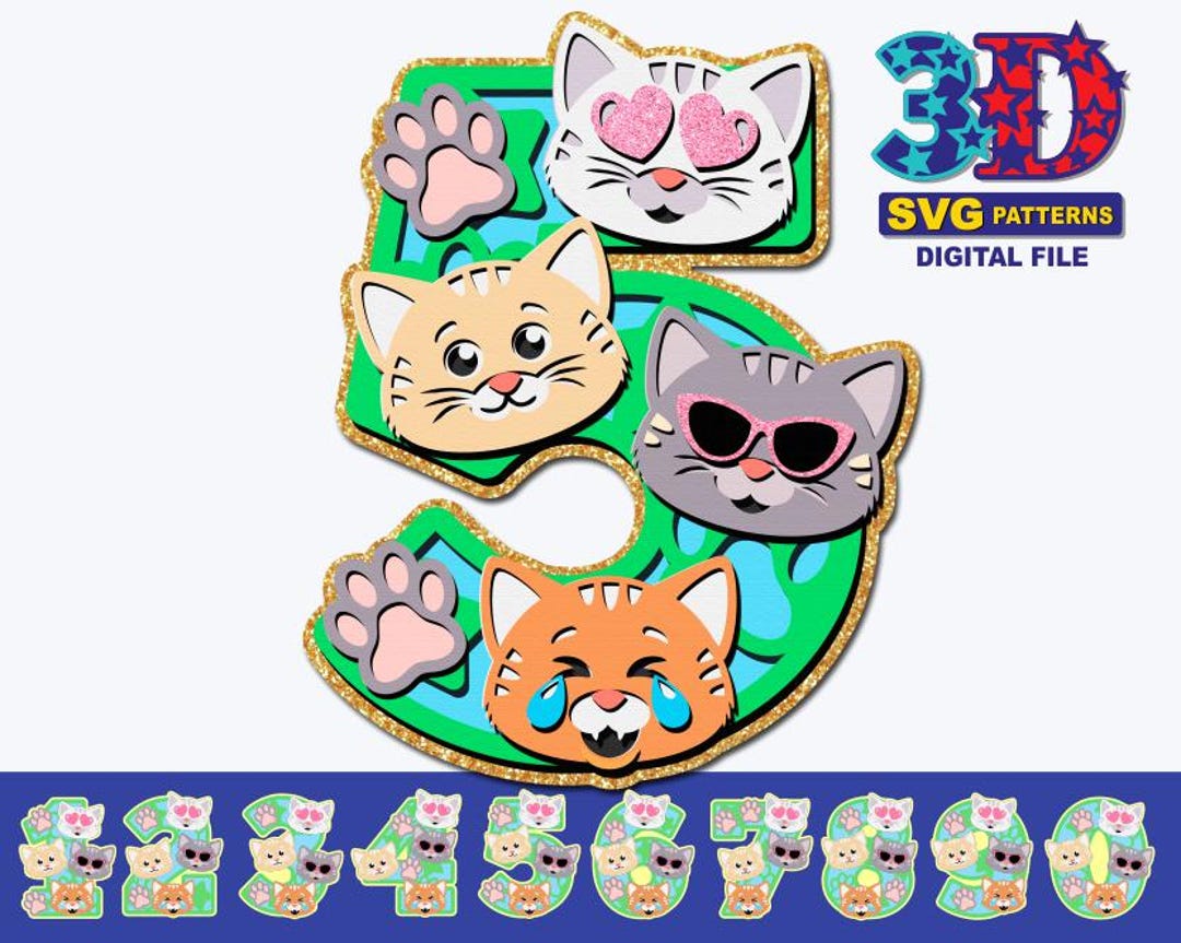 Cute Cat Birthday Party Numbers, Cute Cat Svg, Girl Birthday Party, Any ...