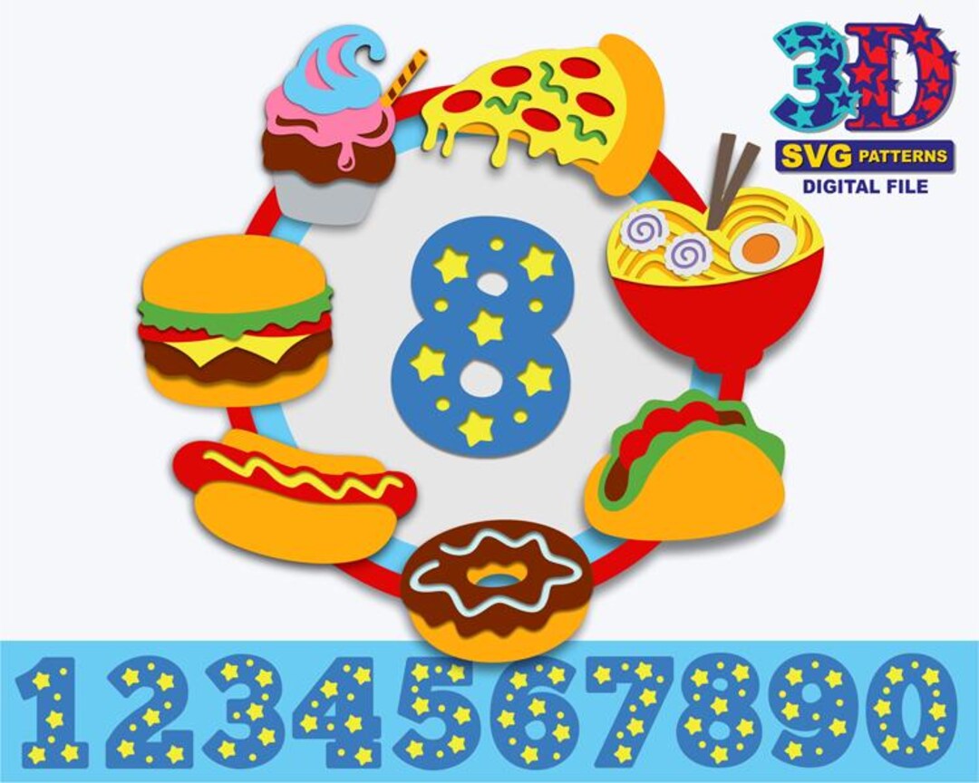 Fast Food Birthday Cake Topper SVG: Any Age Party Decor (digital ...