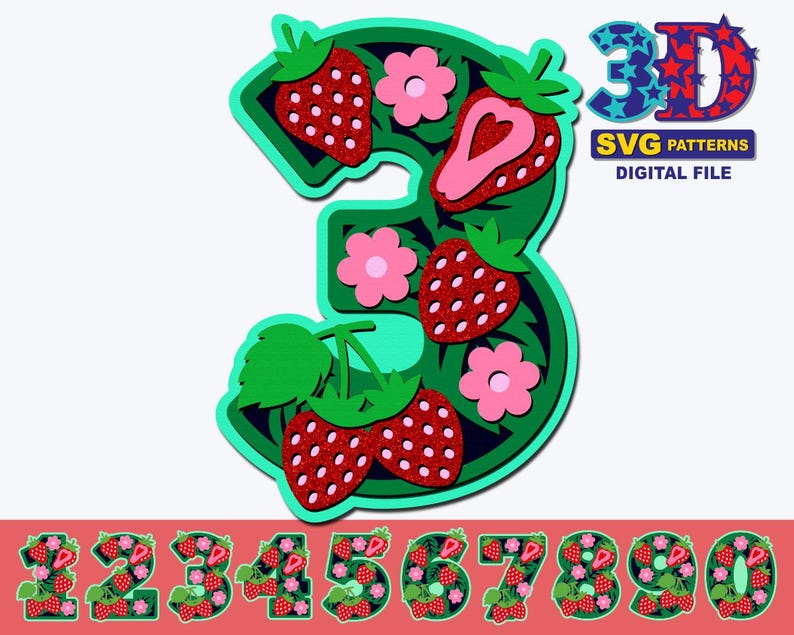 Strawberry Birthday Numbers SVG: DIY Party Decor (digital Download) - Etsy