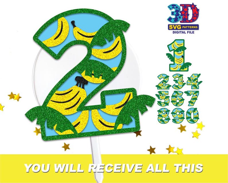 Banana Birthday Numbers SVG: Cake Topper, Any Age (digital Download) - Etsy