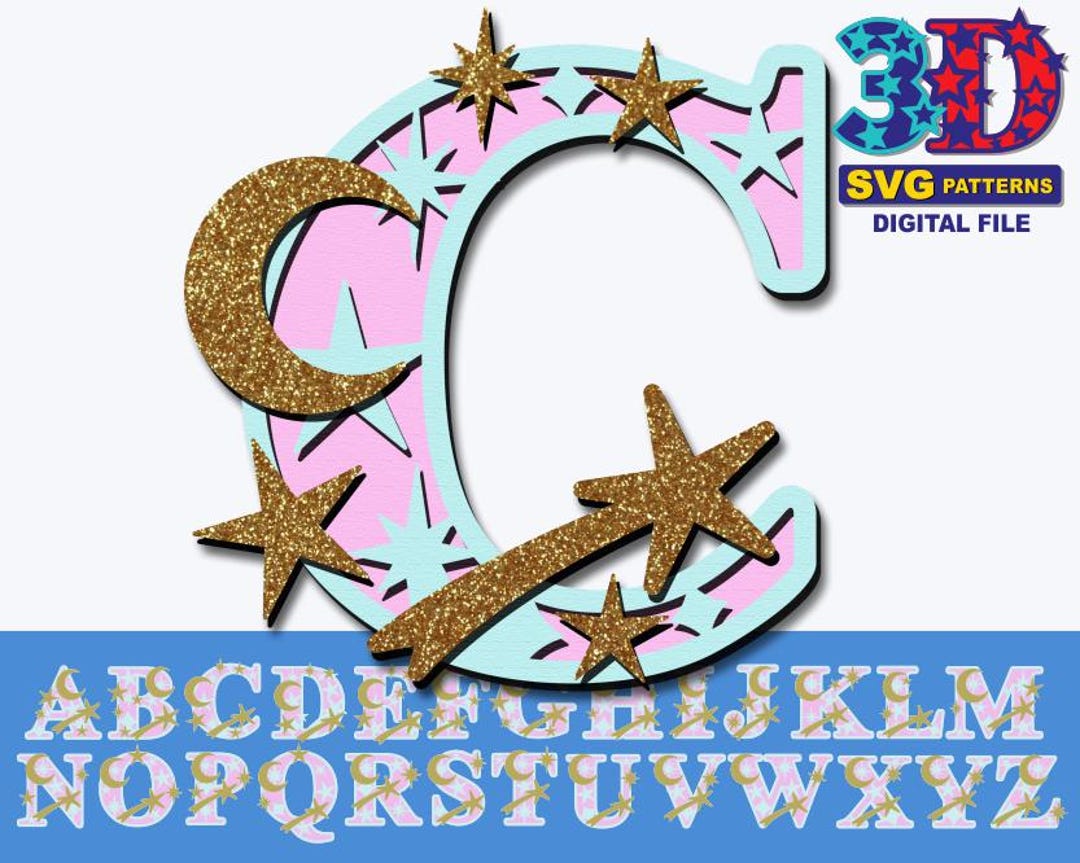 Moon and Stars Alphabet SVG, Stars Svg, Girl Birthday Party, Letters ...