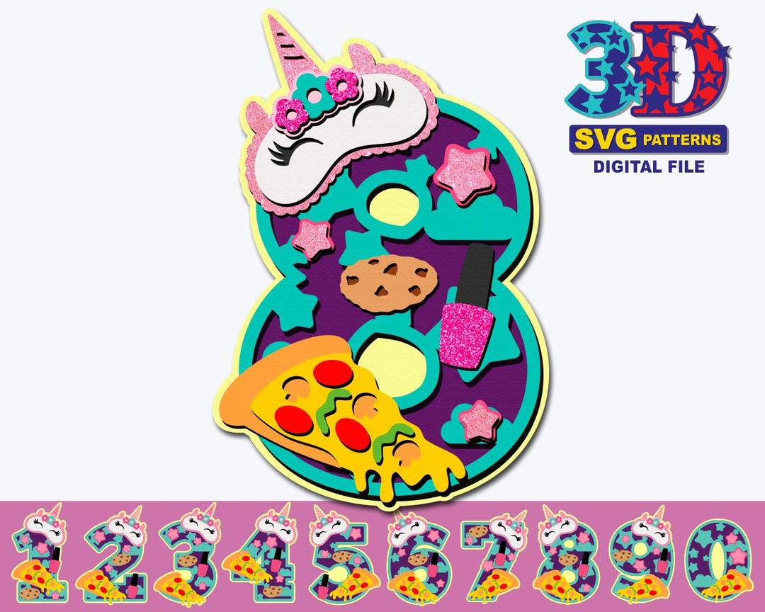Pizza Pajamas Birthday Numbers SVG: Movie Night Party Decor (digital ...