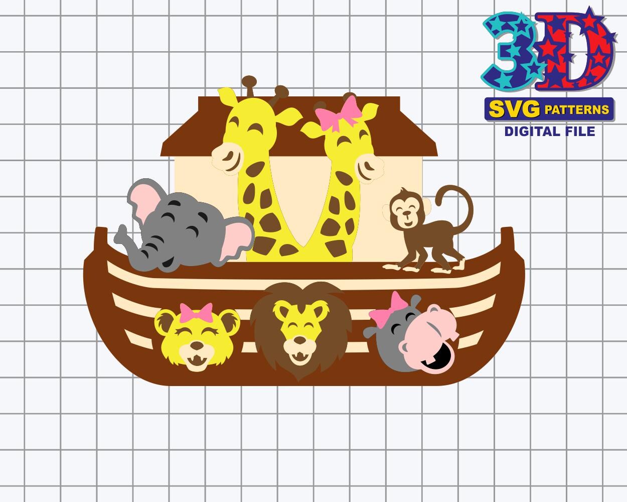 Noah's Ark SVG, Animals SVG, Cute Animals Svg, Noah's Ark 3D Svg, DIY ...